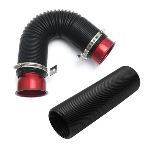 RED Universal 3'' Flexible Car Cold Air Intake Hose Filter Pipe Telesc ...